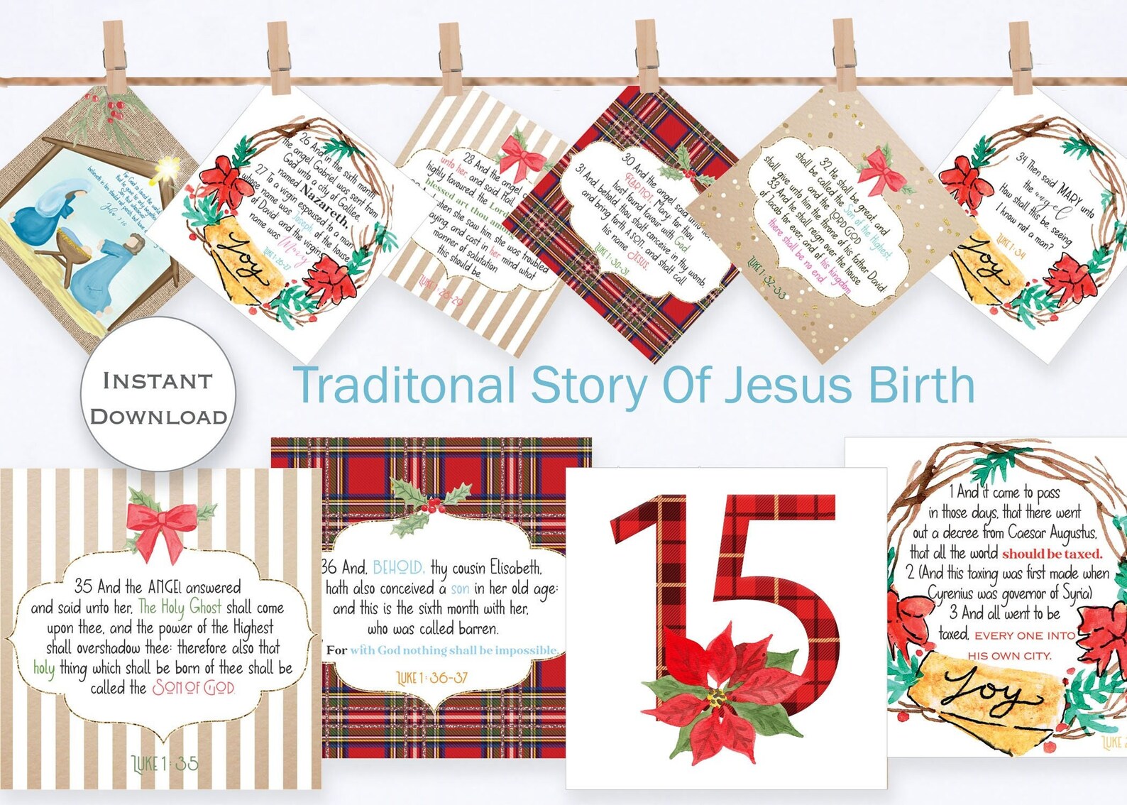 Story of Jesus Advent Calendar: Nativity Scripture Cards (PRINTABLE) - Etsy