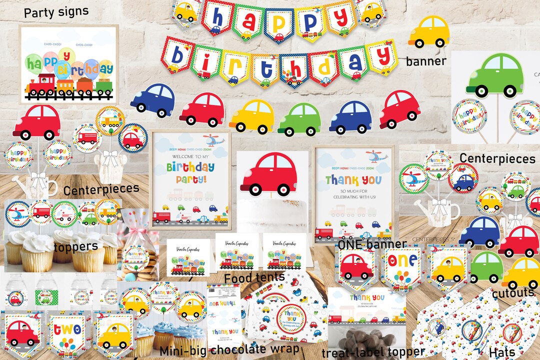 Transportation Theme Birthday Package, Cars Boy Birthday Party Supplies ...