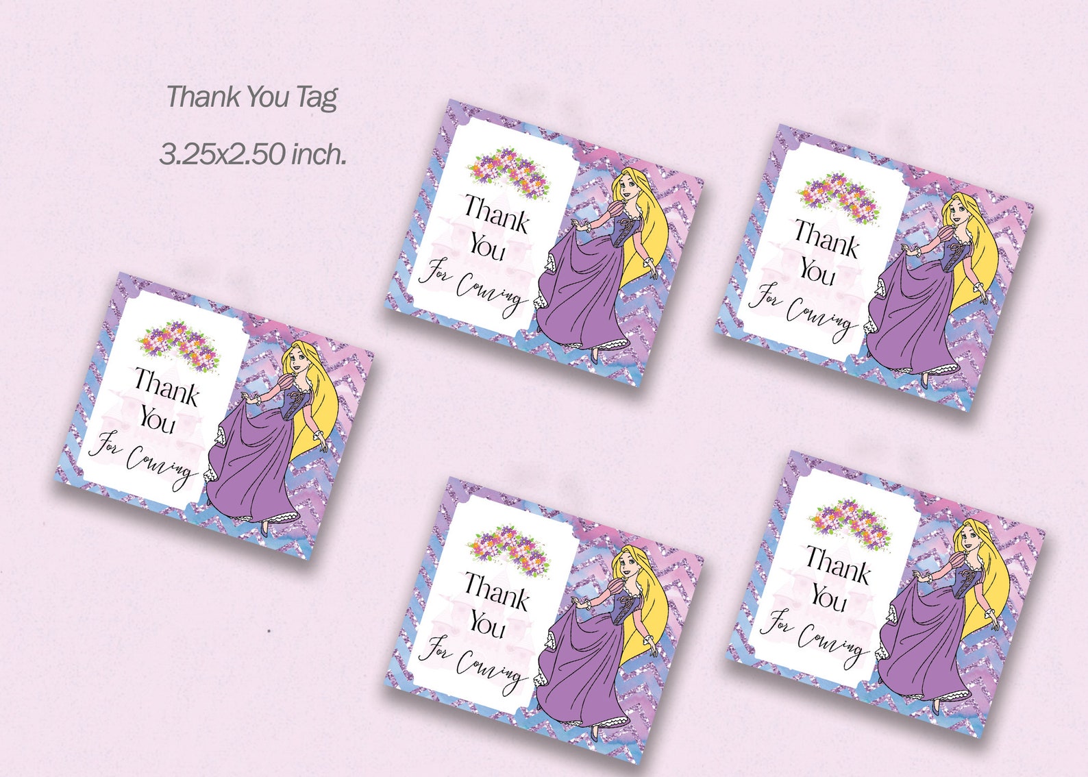 Rapunzel Thank You Tags, Princess Party Favor Tags, Tangled Bag Tags ...