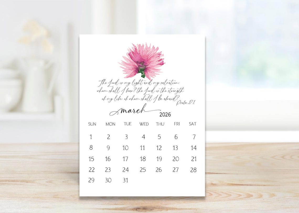 2026 Scripture Calendar, Christian Printable Calendar With Bible Verses ...