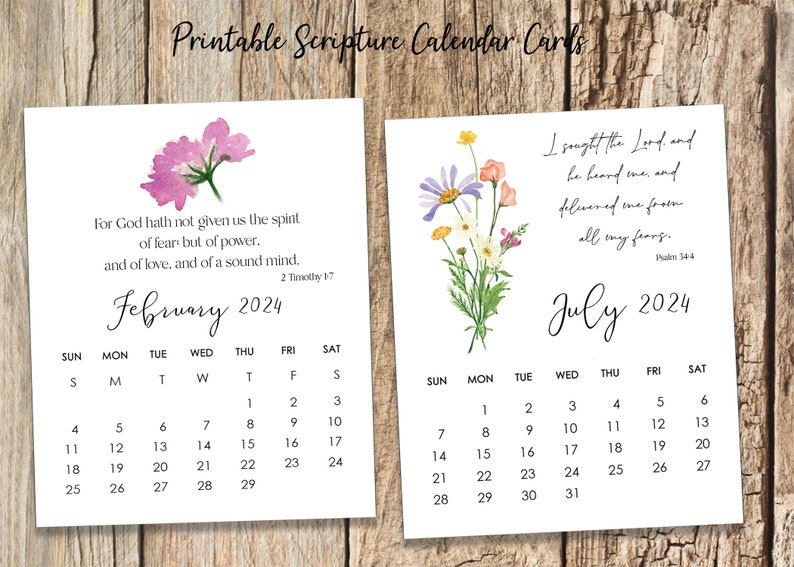 2024 Calendar Desk Scripture, PRINTABLE Bible Verse Calendar Cards ...