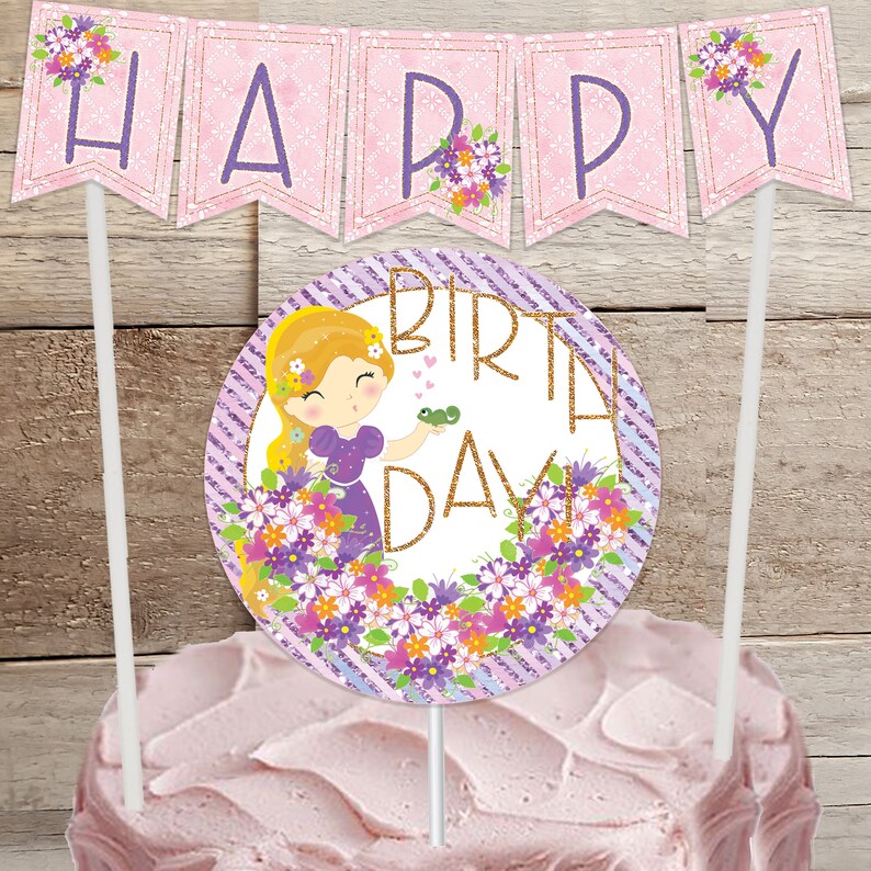 Rapunzel Birthday Party Decorations: Banner, Cupcake Toppers, Favor ...