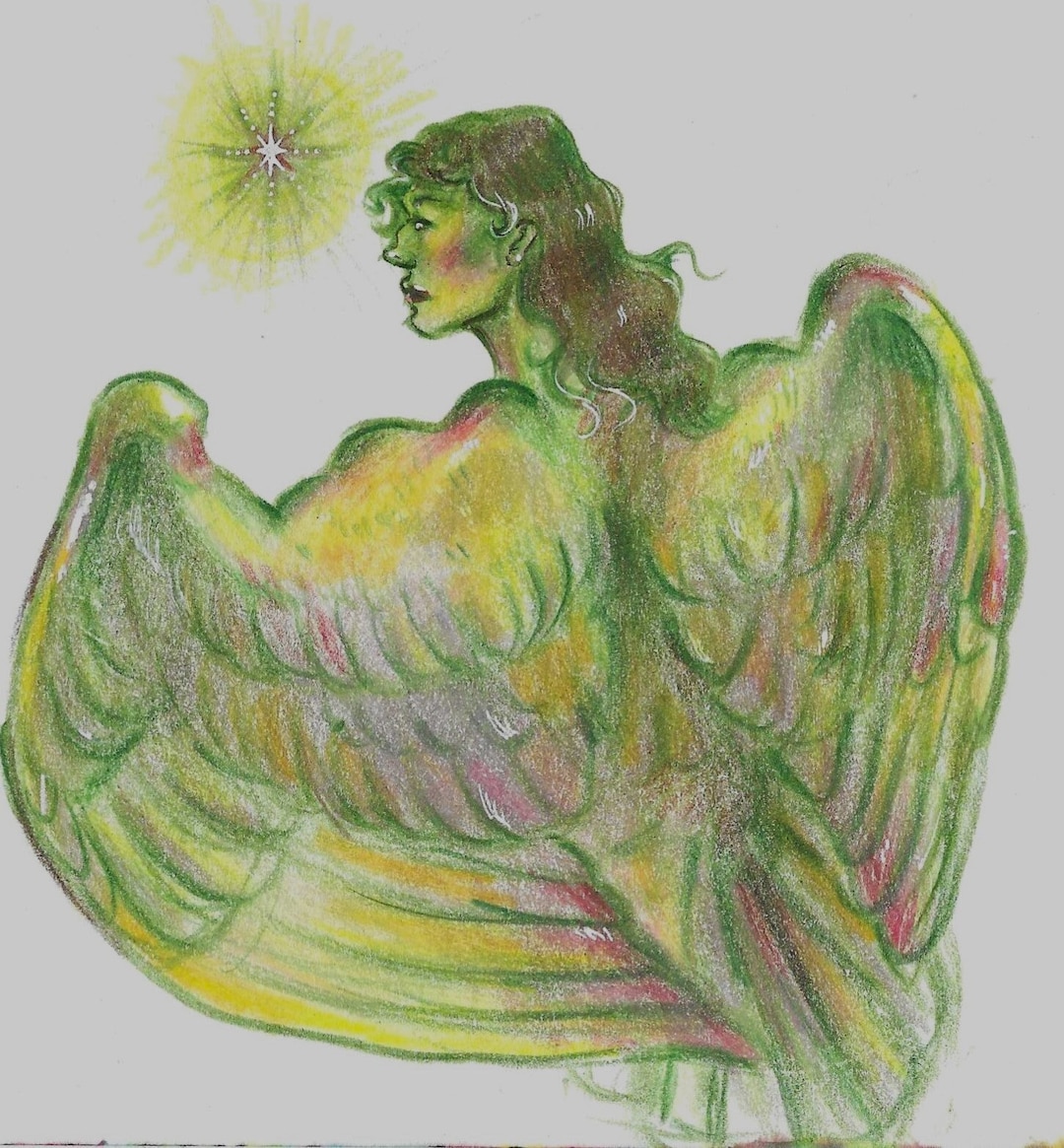 Ethereal Angel Sketch Print, Multicoloured Original Drawing, Fantasy ...