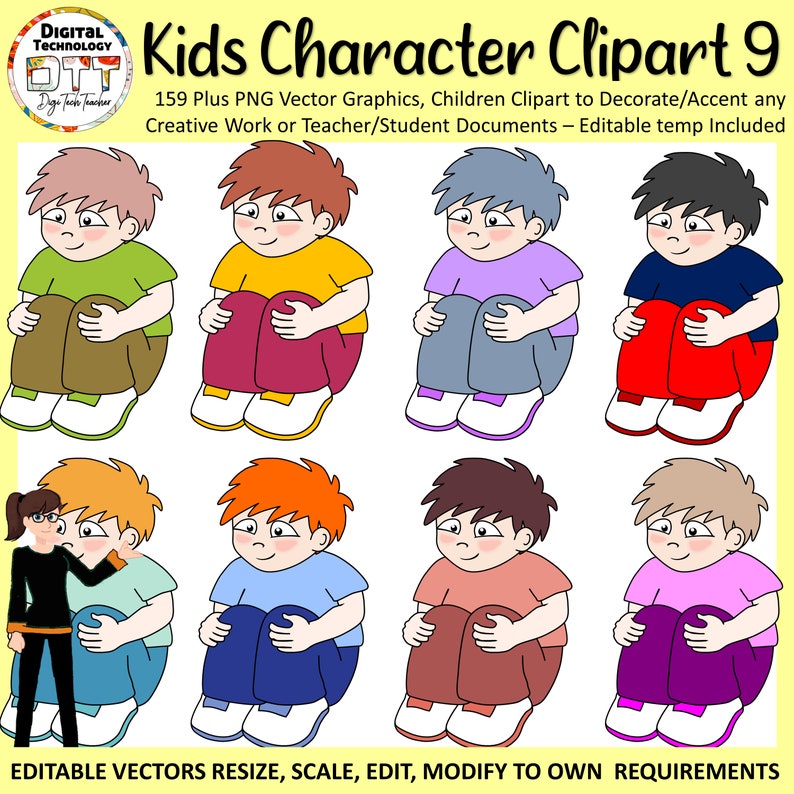 Kids Character Clipart: School PNG Graphics (editable Template) - Etsy