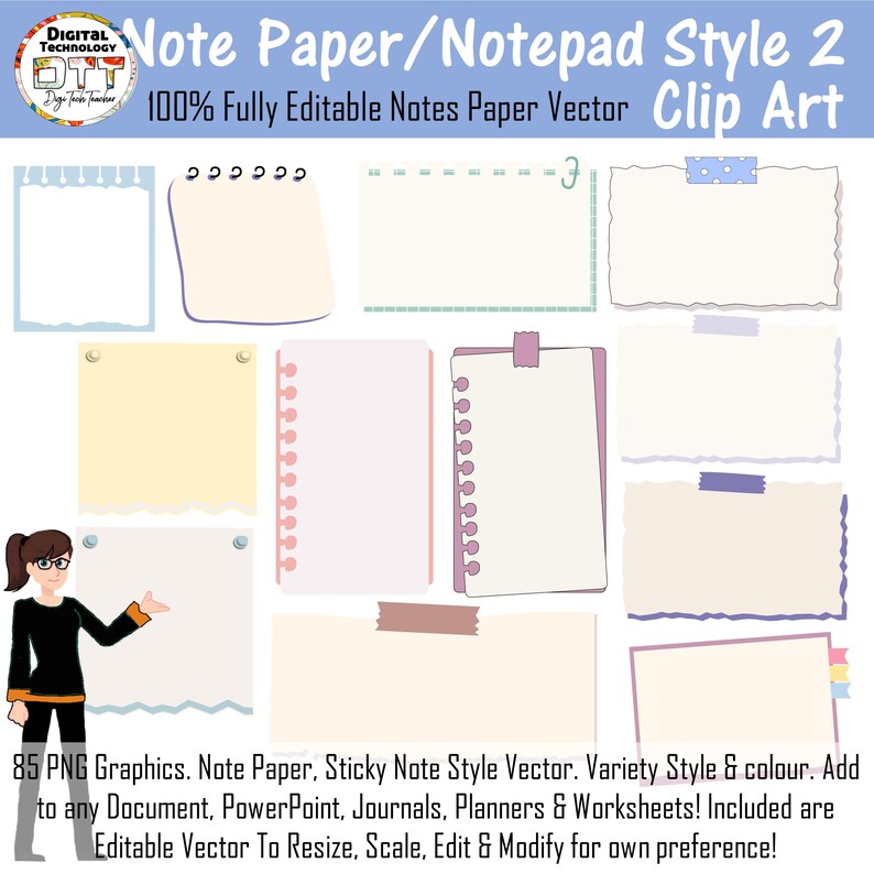 Note Paper 2 Vector Clipart, Uniform Design, Writing Note Clipart, 85 ...