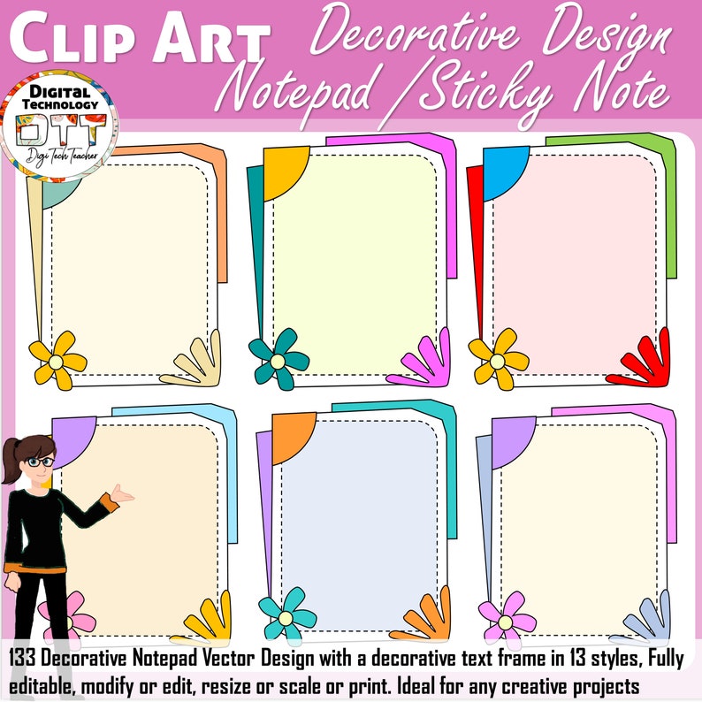 Decorative Notepad Clipart: Text Frame Holders, Notes Vector (PNG) - Etsy