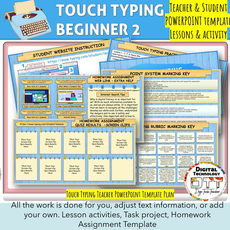 Touch Typing Beginner 2, Powerpoint Editable Template, Typing Lesson ...