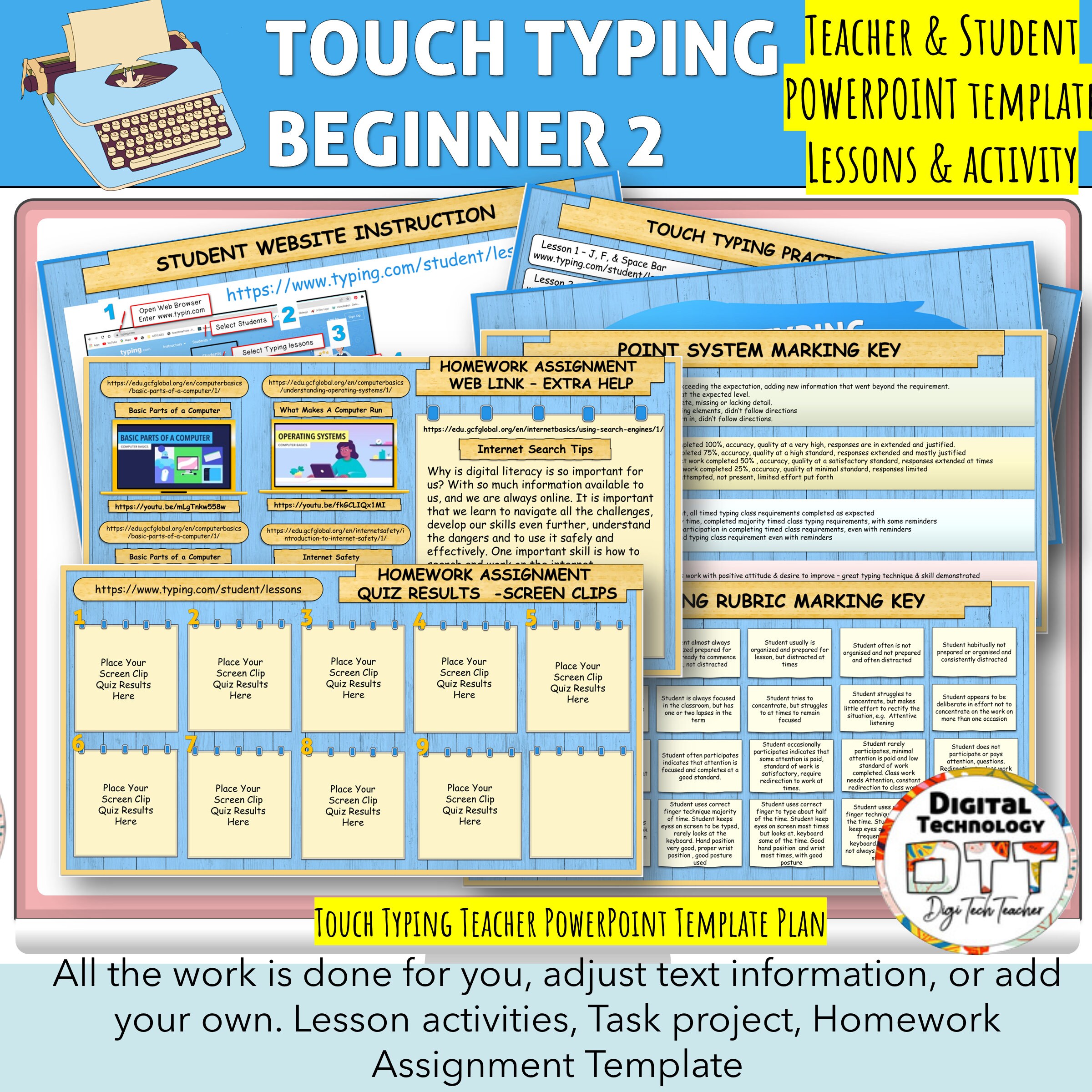 Touch Typing Beginner 2, Powerpoint Editable Template, Typing Lesson ...