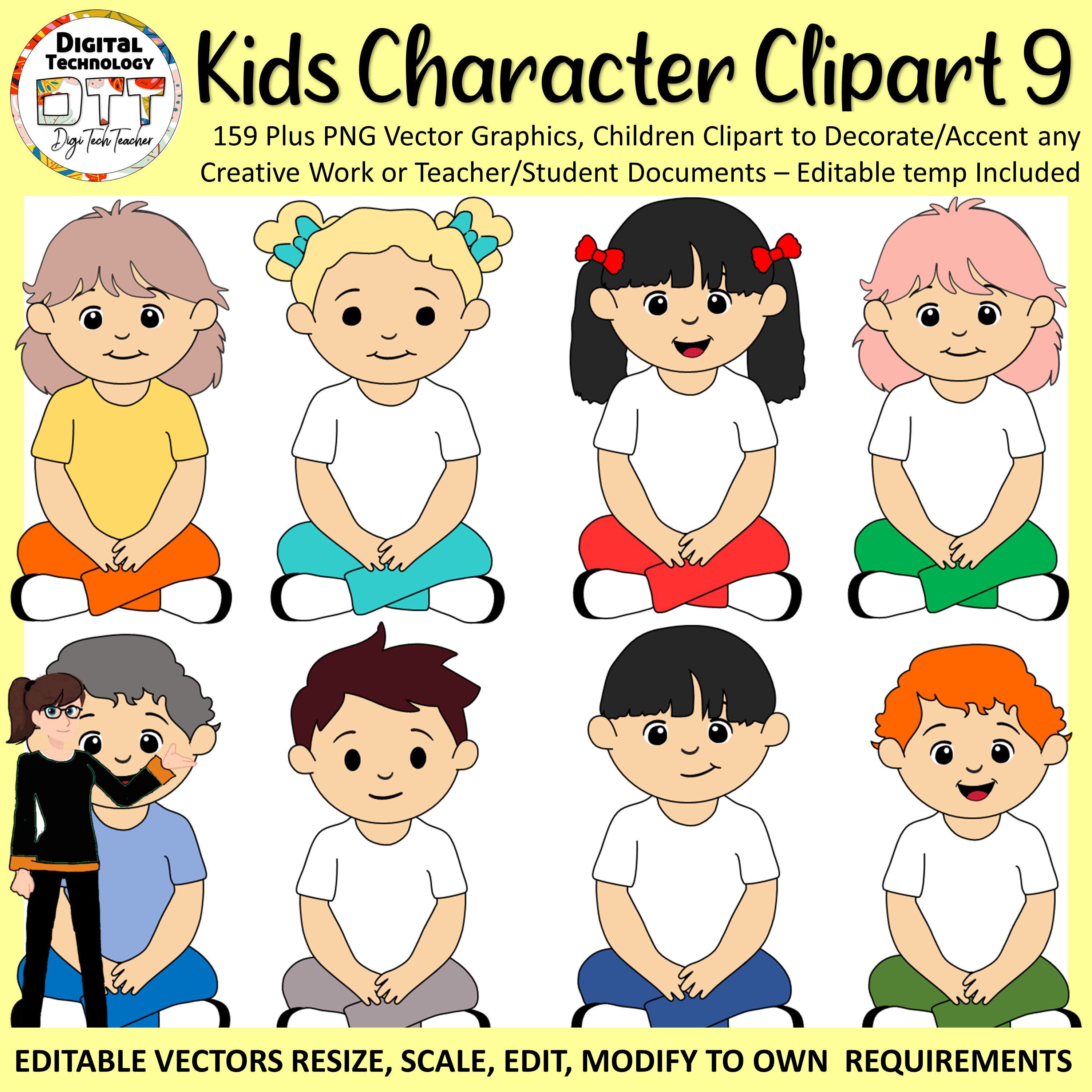 Kids Character Clipart: School PNG Graphics (editable Template) - Etsy