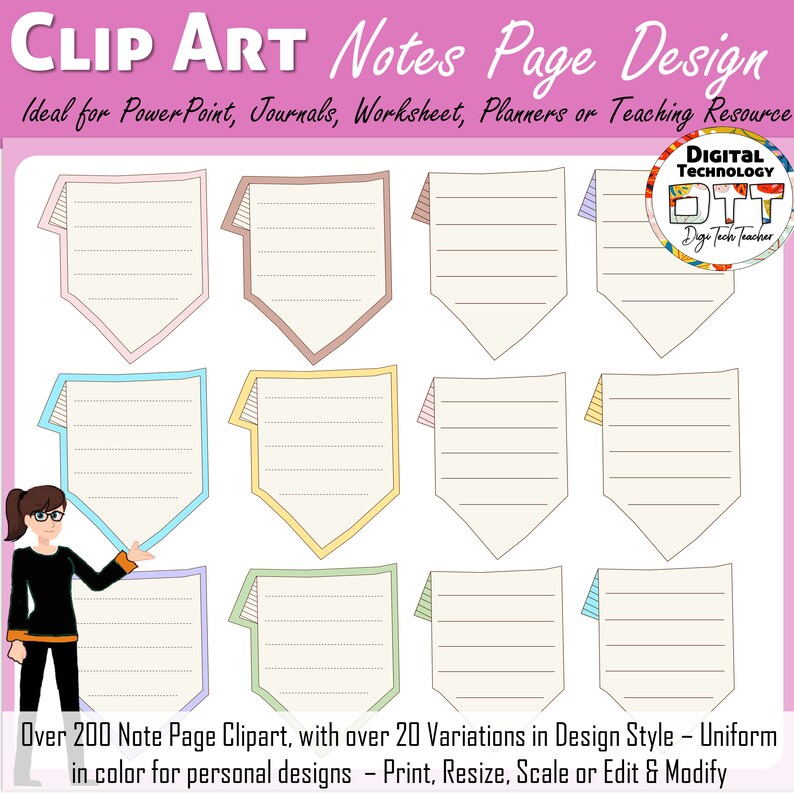 Note Page Vector Clipart: Editable Paper Graphics (digital Download) - Etsy