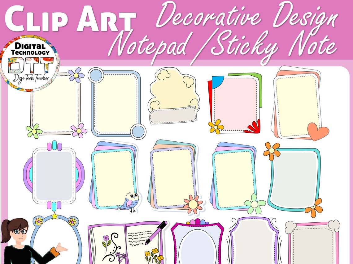 Decorative Notepad Clipart, Decorative Sticky Note Clipart Design ...