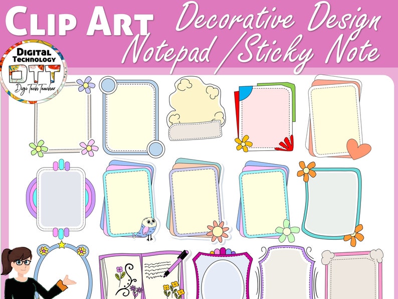 Decorative Notepad Clipart, Decorative Sticky Note Clipart Design ...