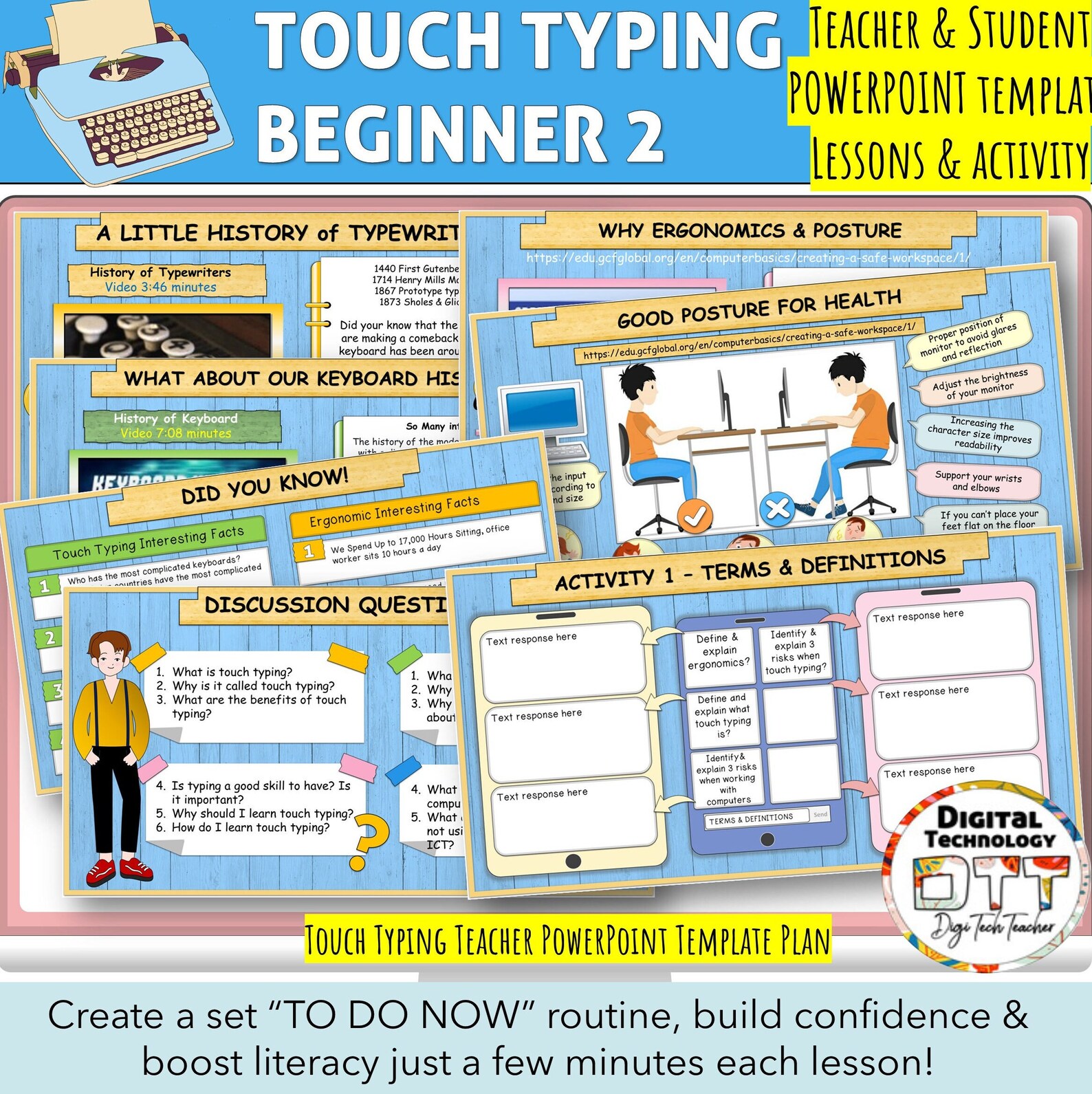 Touch Typing Beginner 2, Powerpoint Editable Template, Typing Lesson ...