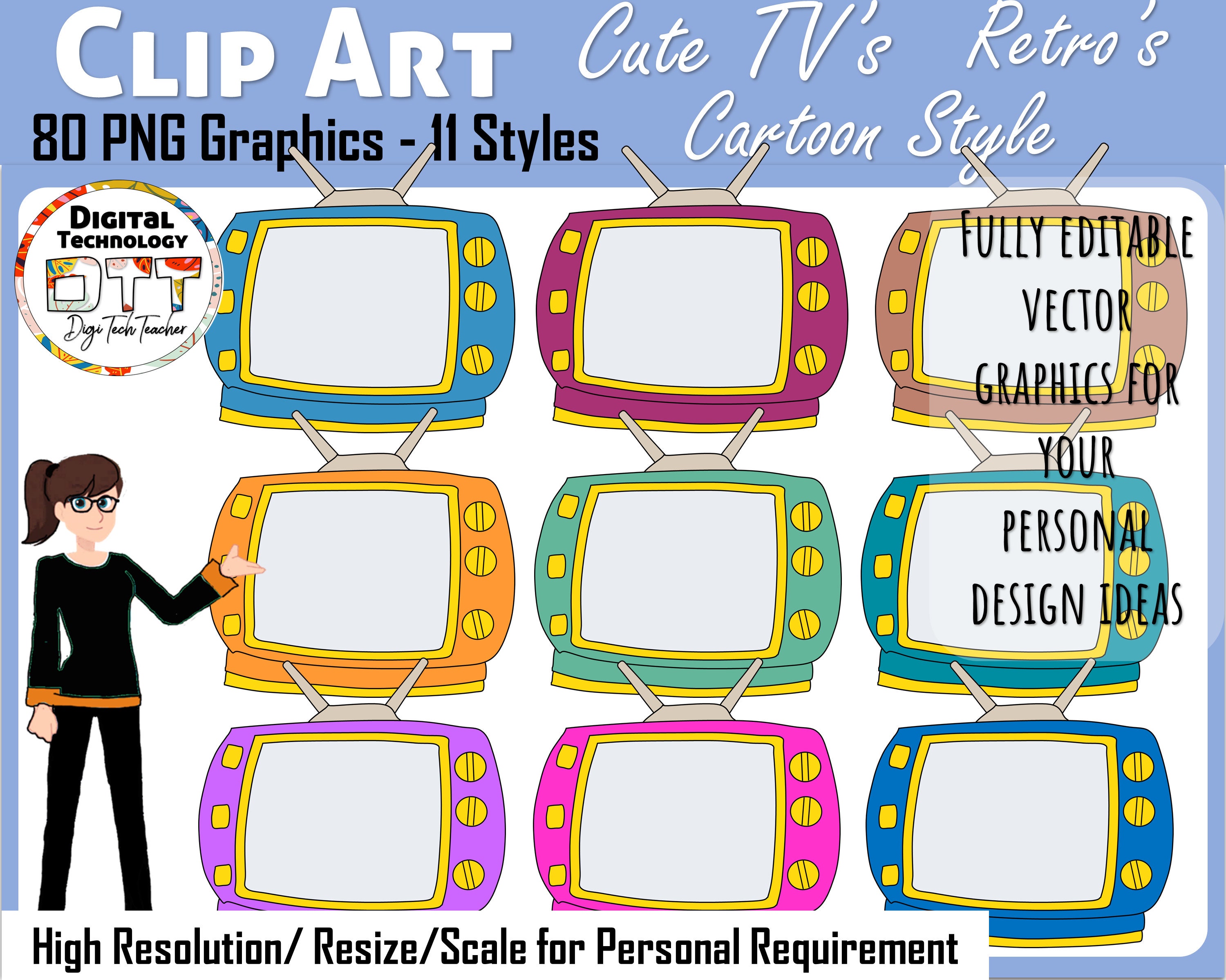 TV Cartoon Clipart Retro TV Clipart Vector TV Clipart - Etsy