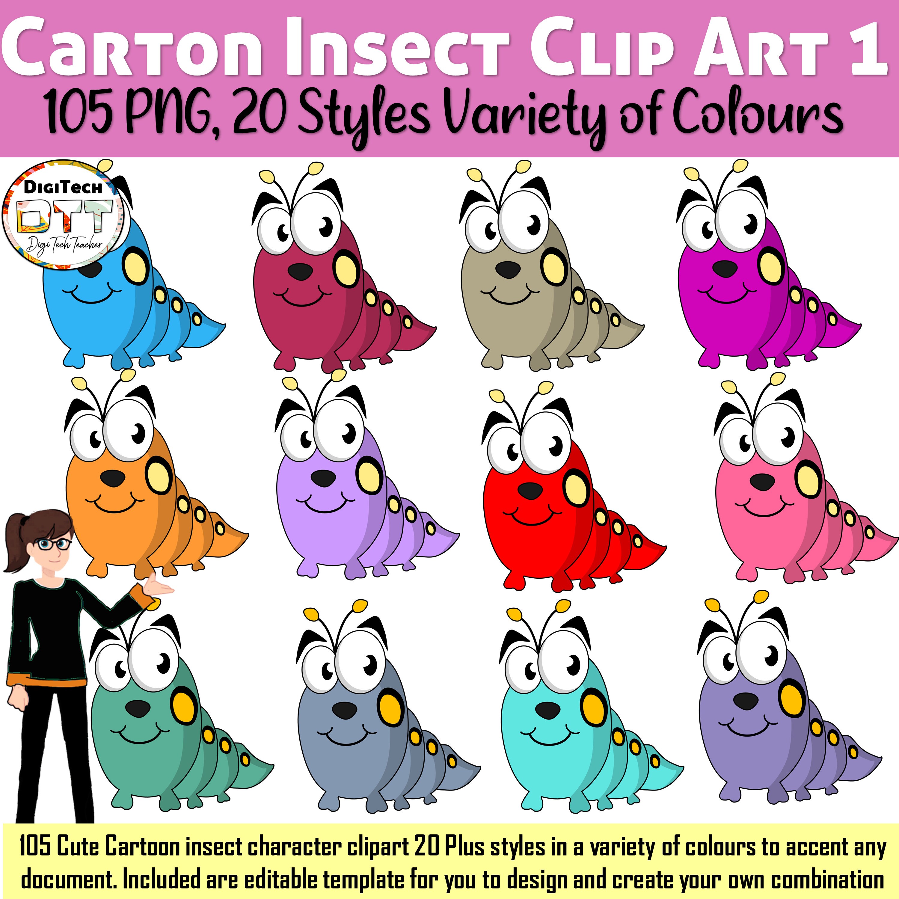 Cute Cartoon Insect Clip Art 1, Bug Vector Clipart, Insect PNG Images ...