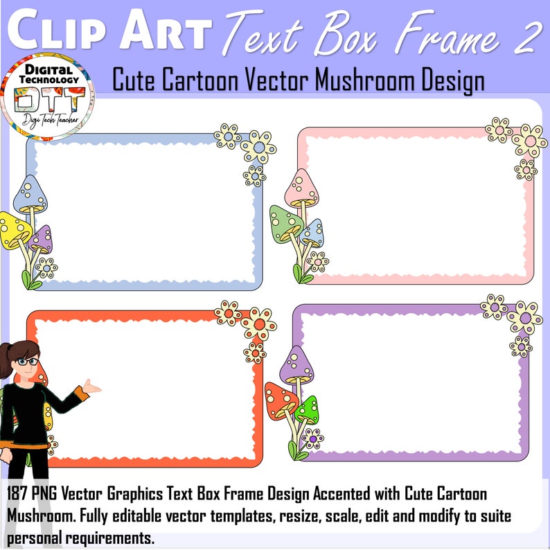 Notepad Text Box Frames Cute Mushroom Cartoon Theme, Mushroom Clipart ...