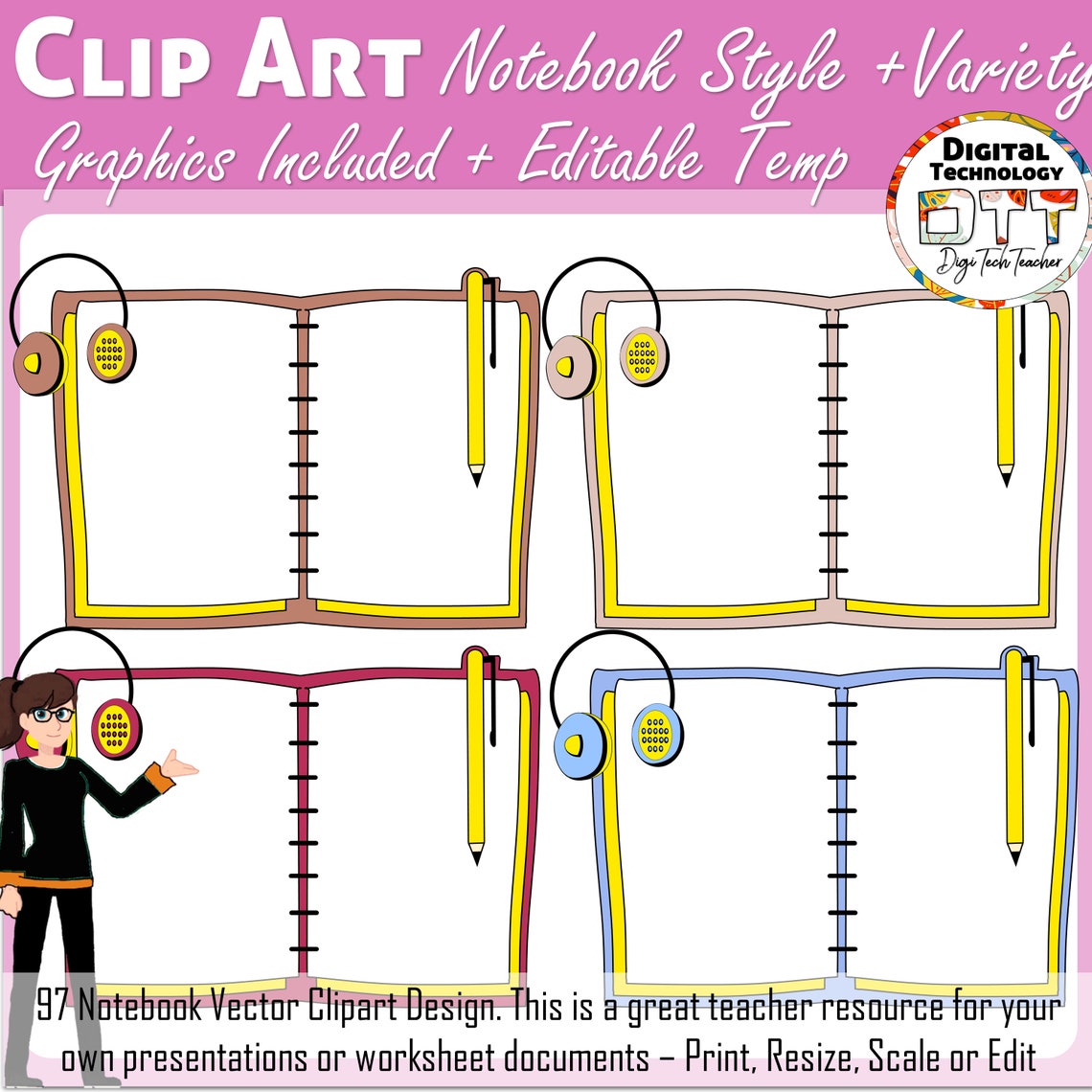 Notebook Clipart, Notebook Vector Clipart, Text Frame Notebook, Teacher ...