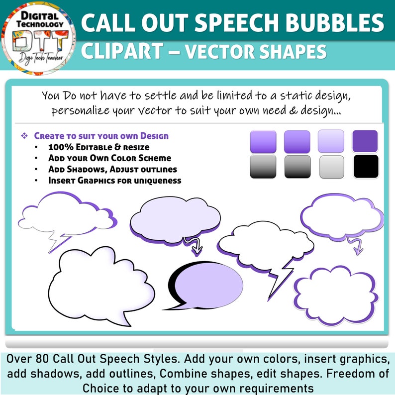 84 Clipart Bundle 7, Comic Call Outs, Comic Speech Bubble, Fully ...