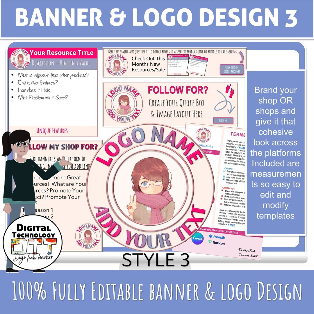 Banners and Logo Design, Powerpoint Temp, TPT Banner,tpt Logo,editable ...