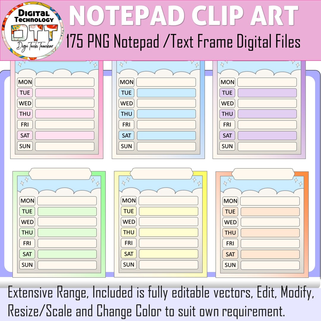 Notepad Clipart: Text Frame PNG, Editable Vector (digital Download) - Etsy