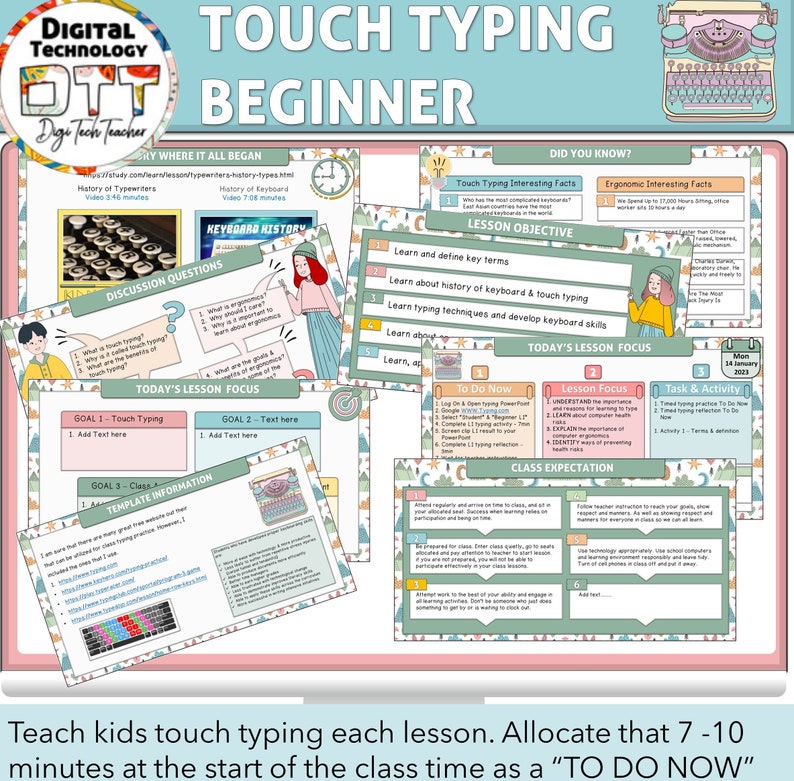 Touch Typing Beginner 1, Powerpoint Template, Editable, Typing Lesson ...