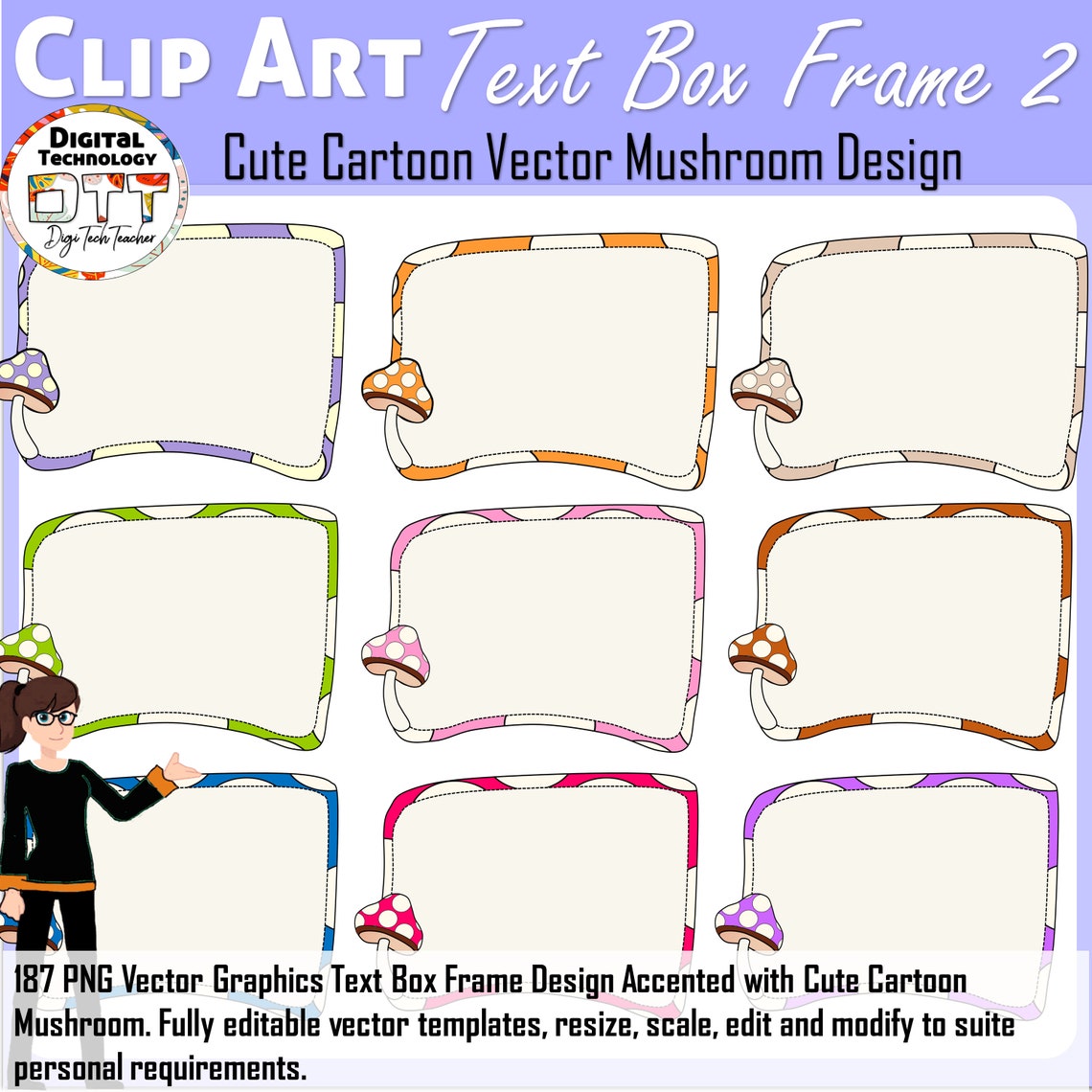 Notepad Text Box Frames Cute Mushroom Cartoon Theme, Mushroom Clipart ...