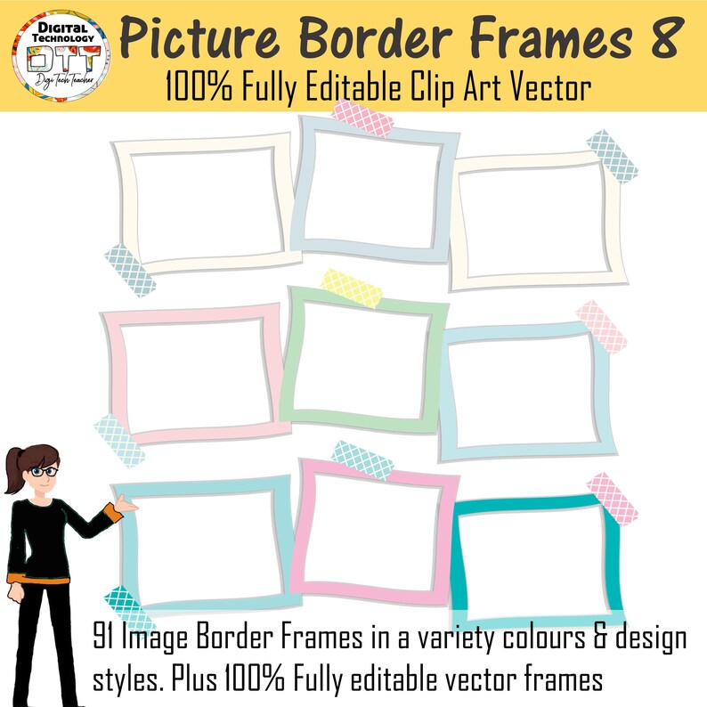 Photo Border Clip Art: 91 Editable PNG Vector Frames (digital Download ...