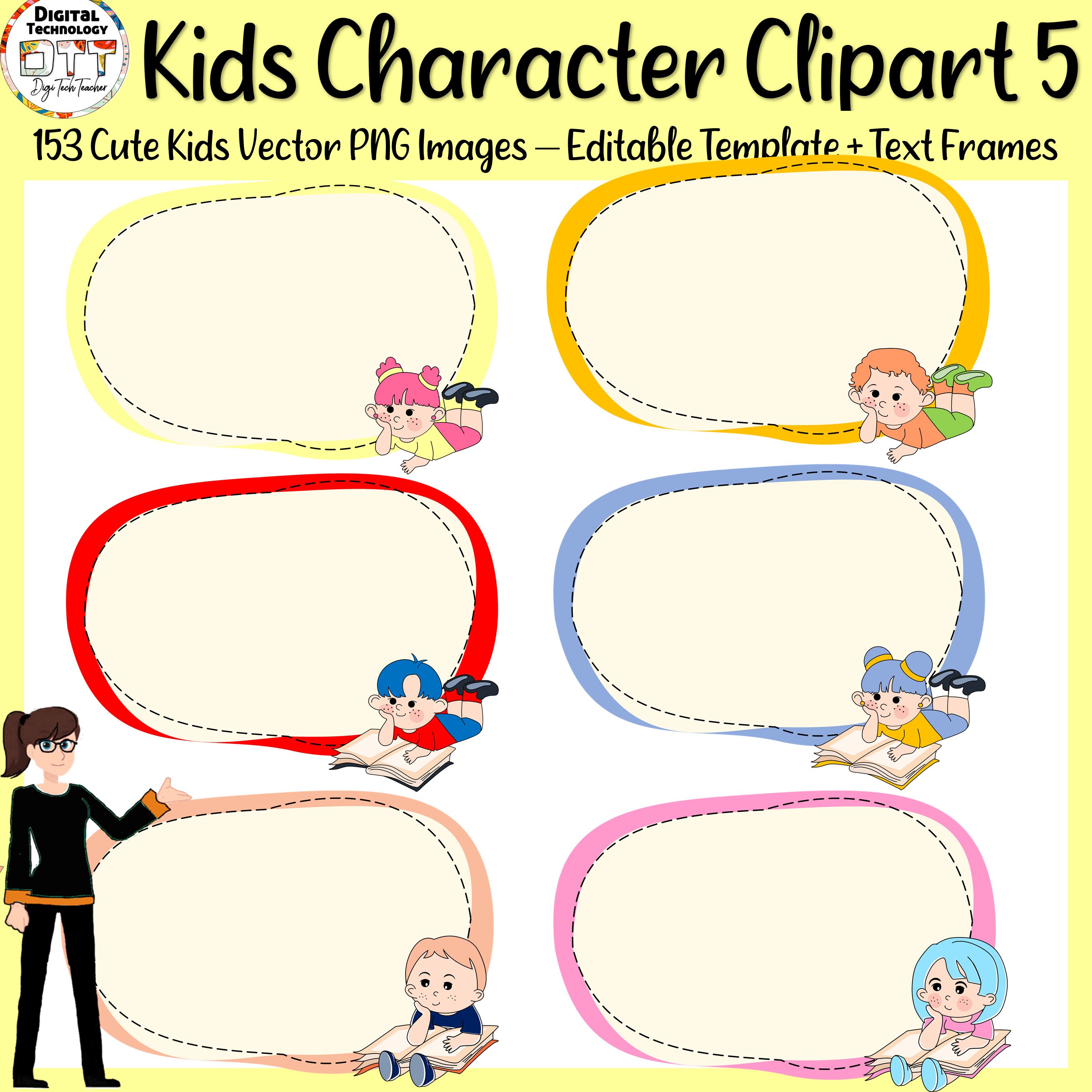 Kids Character Vectors & Text Frame Clipart 5, Kids Text Frames, Kids ...