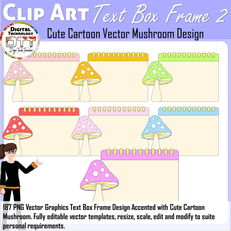 Notepad Text Box Frames , Cartoon Mushroom Memo, Cute Mushroom Labels ...