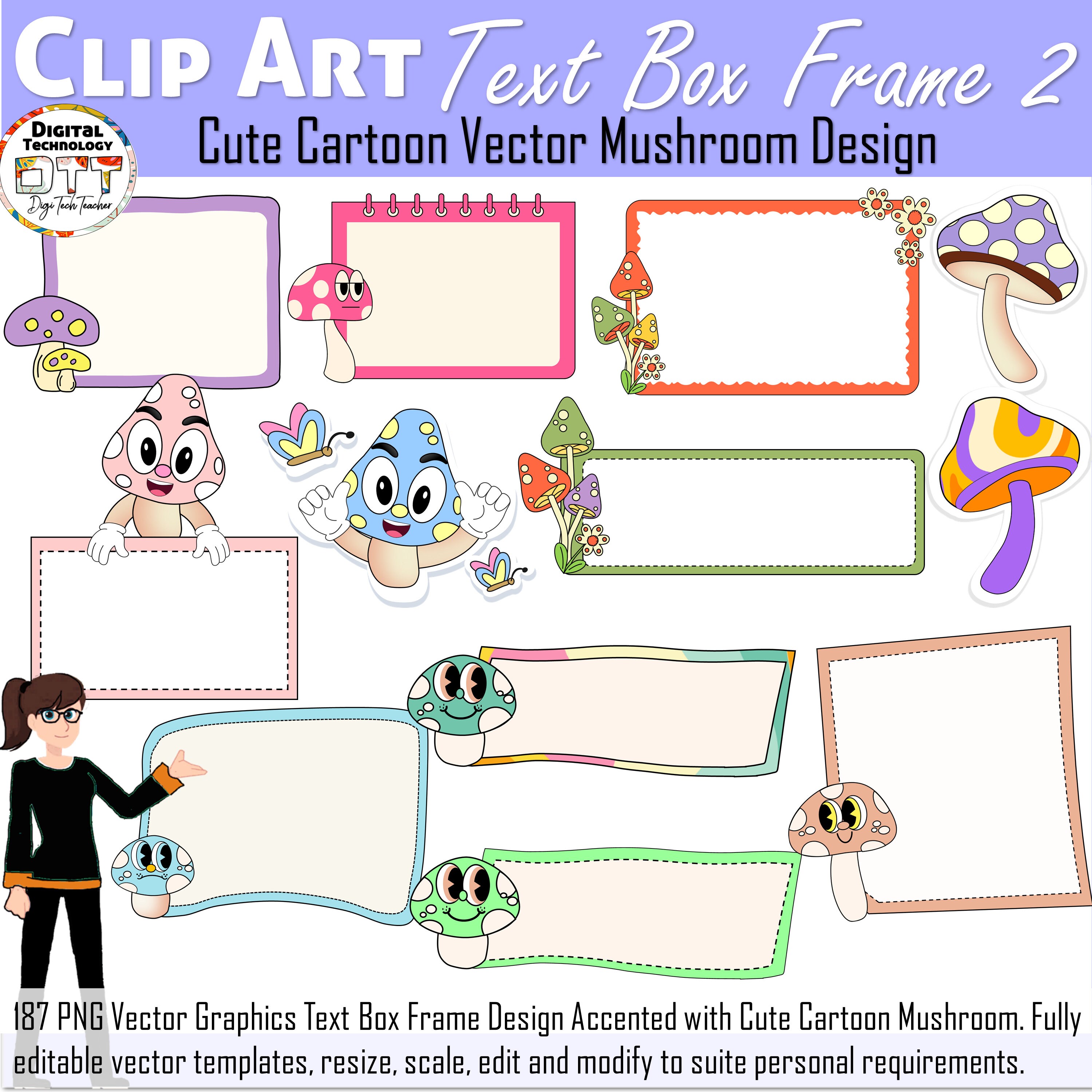 Notepad Text Box Frames , Cartoon Mushroom Memo, Cute Mushroom Labels ...