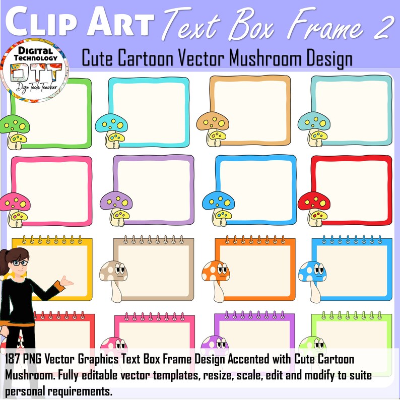 Notepad Text Box Frames , Cartoon Mushroom Memo, Cute Mushroom Labels ...