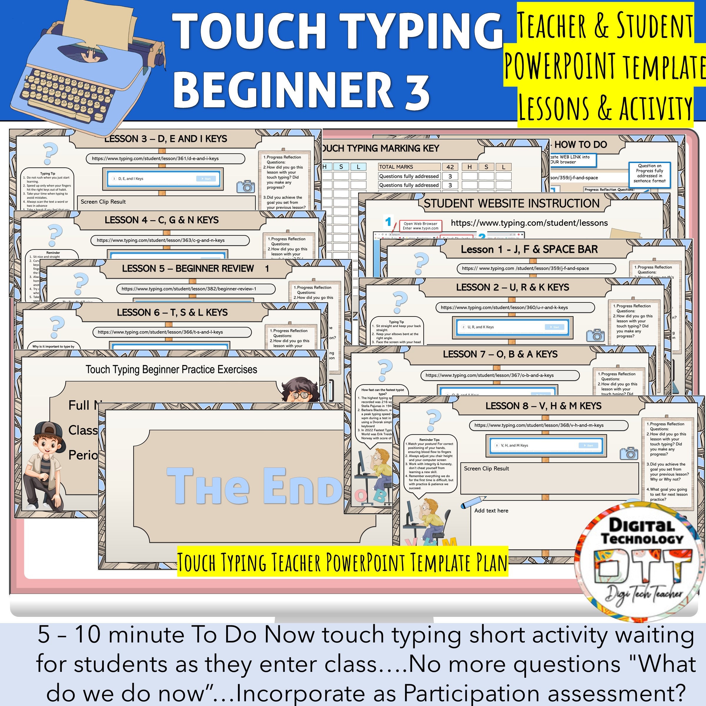 Touch Typing Beginner 3, Powerpoint Editable Template, Typing Lesson ...