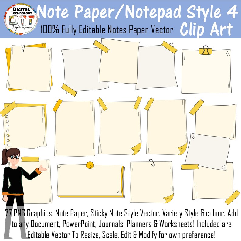 Note Paper 4 Vector Clipart, Uniform Design, Writing Note Clipart, 77 ...