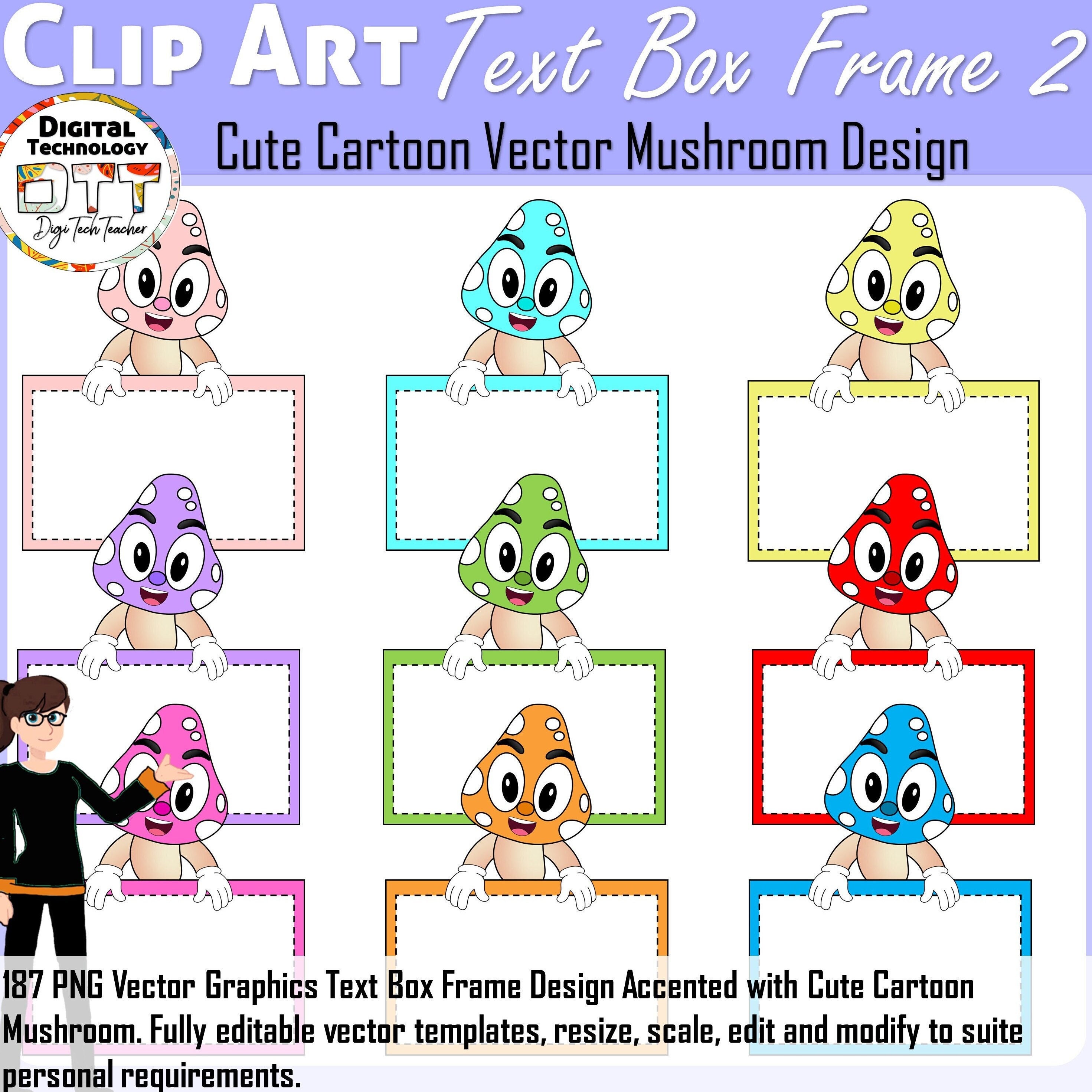 Notepad Text Box Frames Cute Mushroom Cartoon Theme, Mushroom Clipart ...