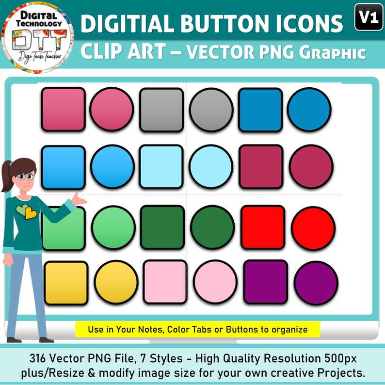 Button Icon Clipart: 316 Vector PNG Graphics (digital Download) - Etsy