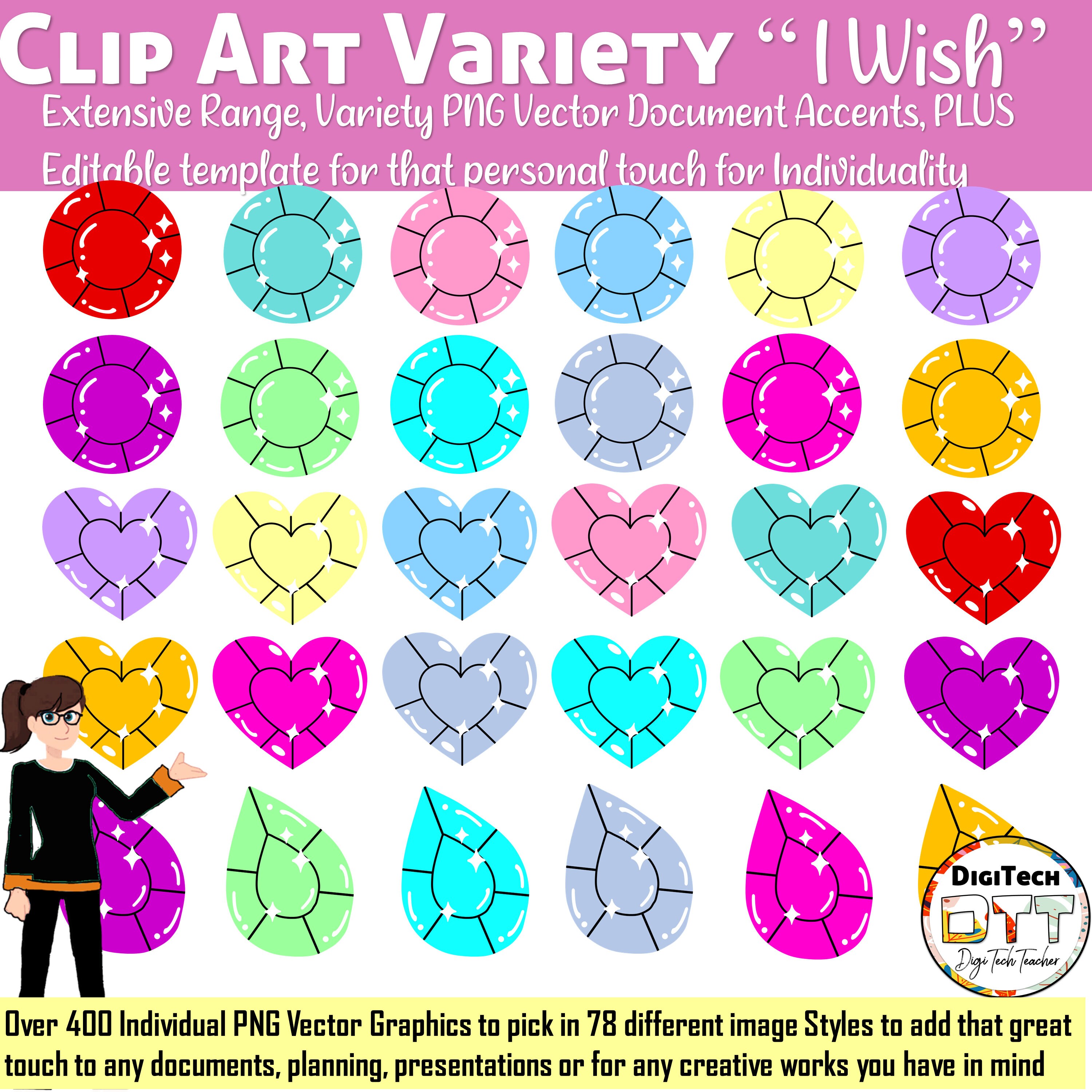 Variety Clipart Mix, Stars, Clouds, Hearts, Wishing Clipart, Dreaming ...