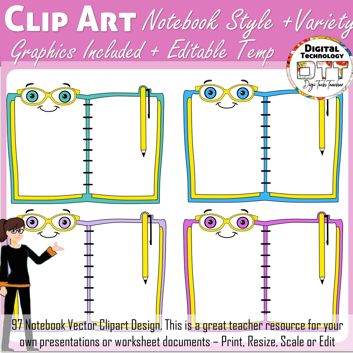 Notebook Clipart, Notebook Vector Clipart, Text Frame Notebook, Teacher ...