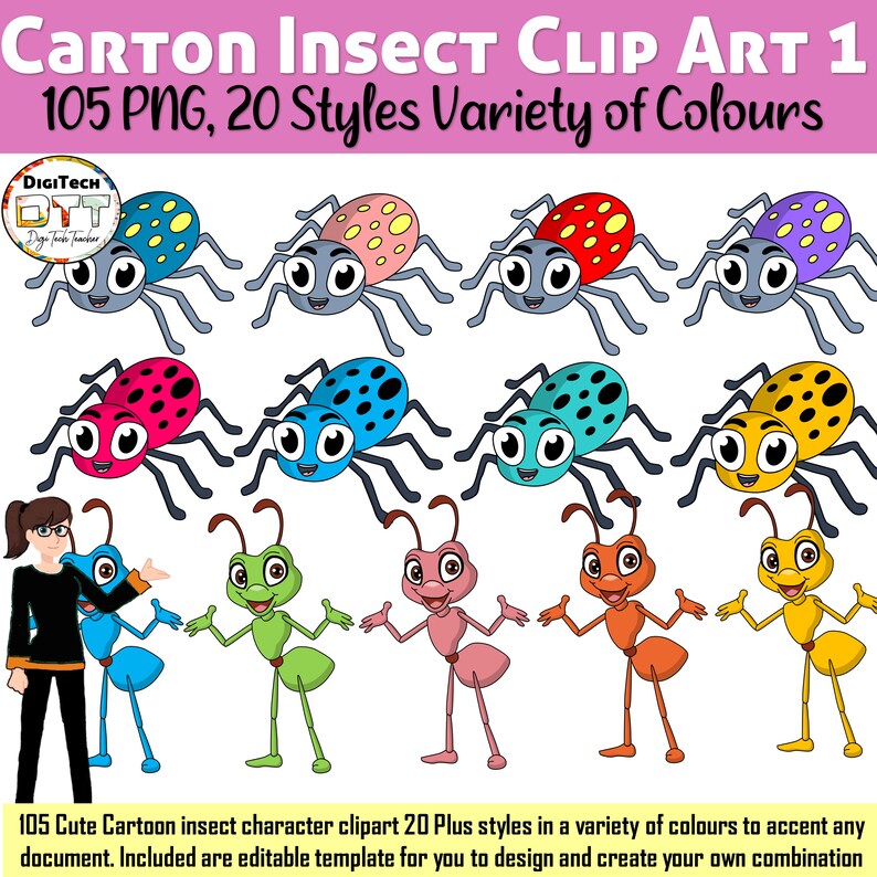 Cute Cartoon Insect Clip Art 1, Bug Vector Clipart, Insect PNG Images ...