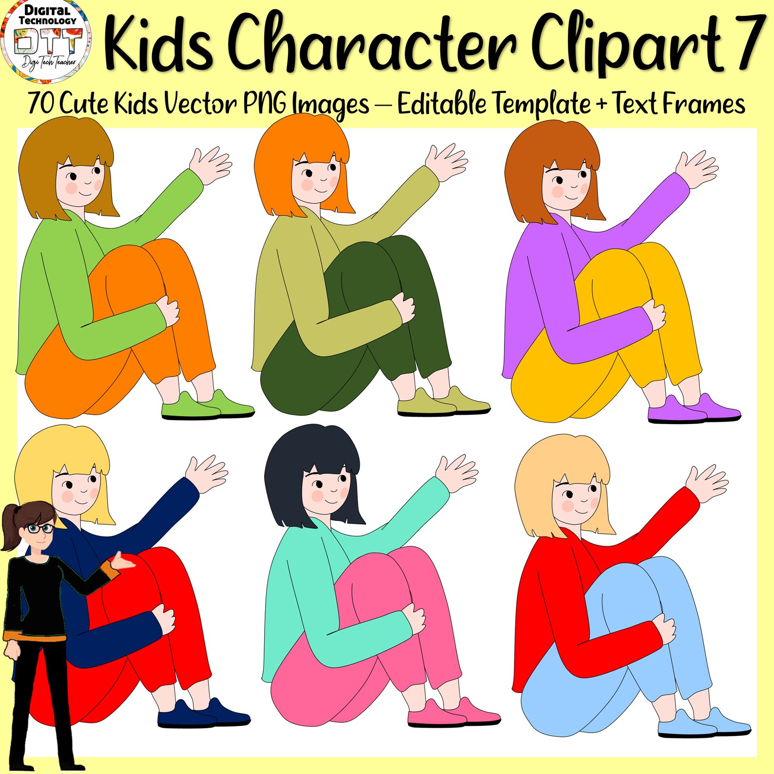 Kids Character Clipart: Teen Vector Graphics With Text Frames - Etsy