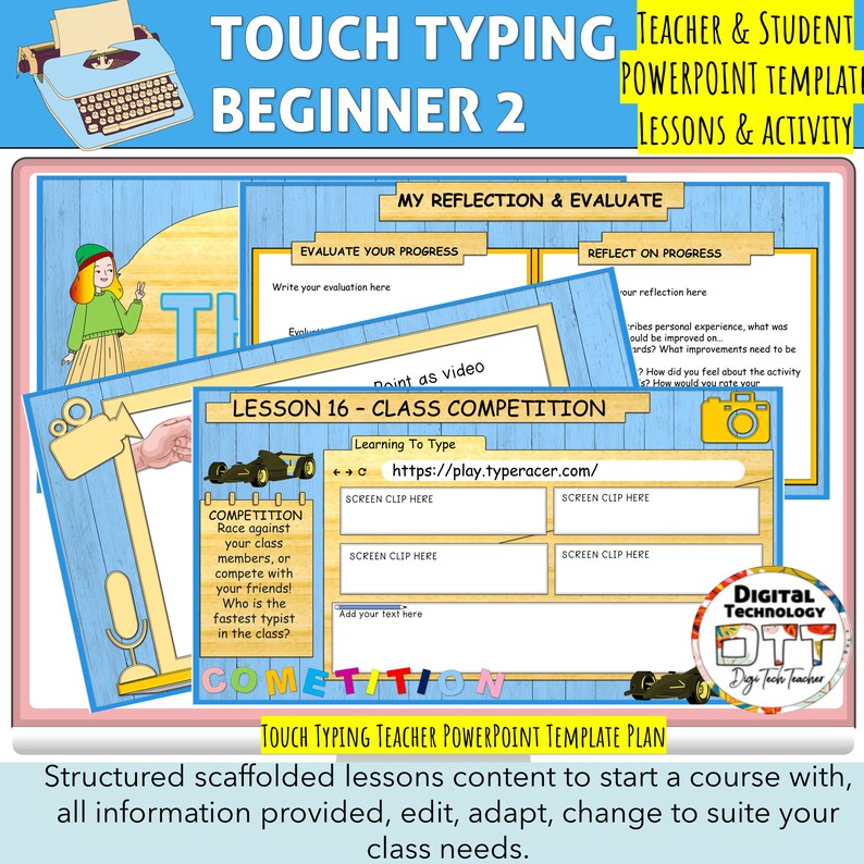 Touch Typing Beginner 2, Powerpoint Editable Template, Typing Lesson ...