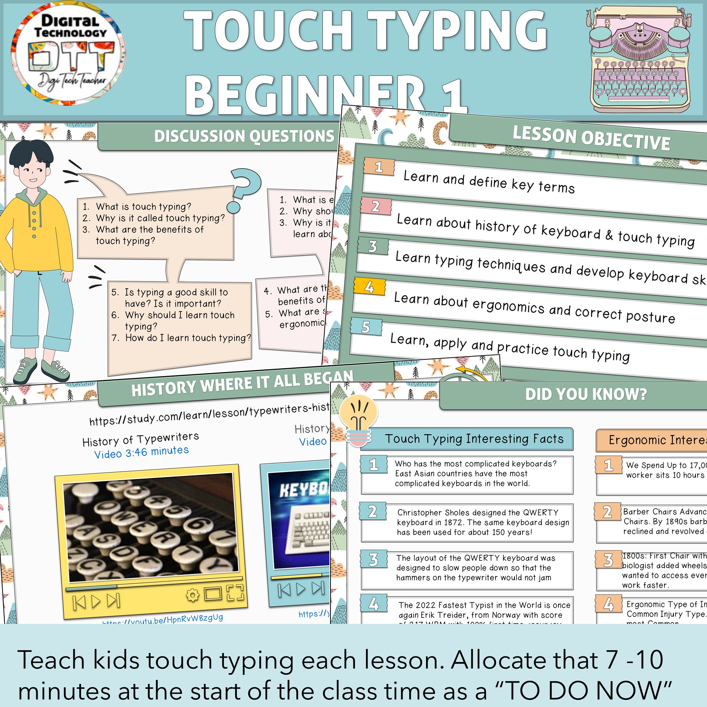 Touch Typing Beginner Lesson: Powerpoint Template (editable) - Etsy