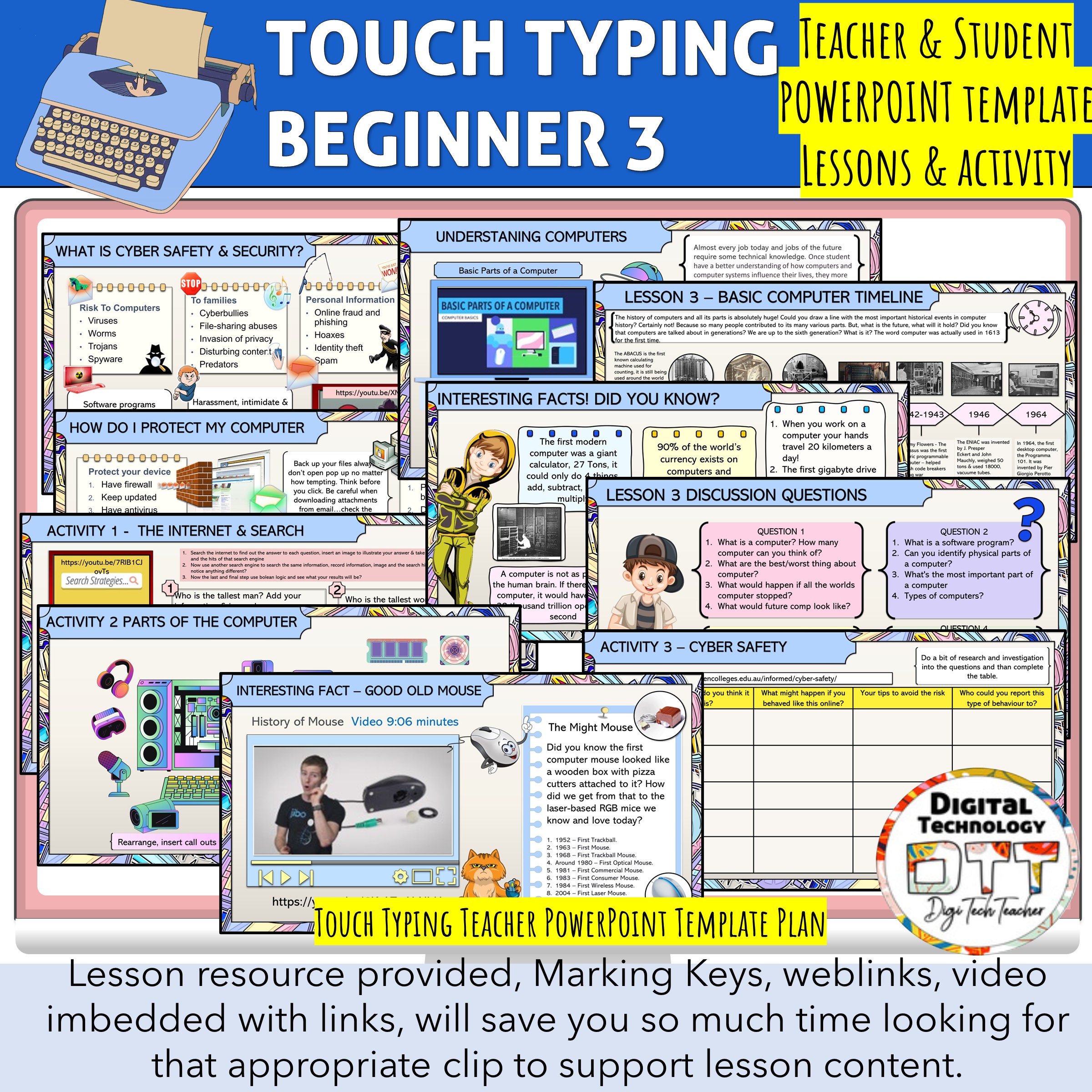 Touch Typing Beginner 3, Powerpoint Editable Template, Typing Lesson ...