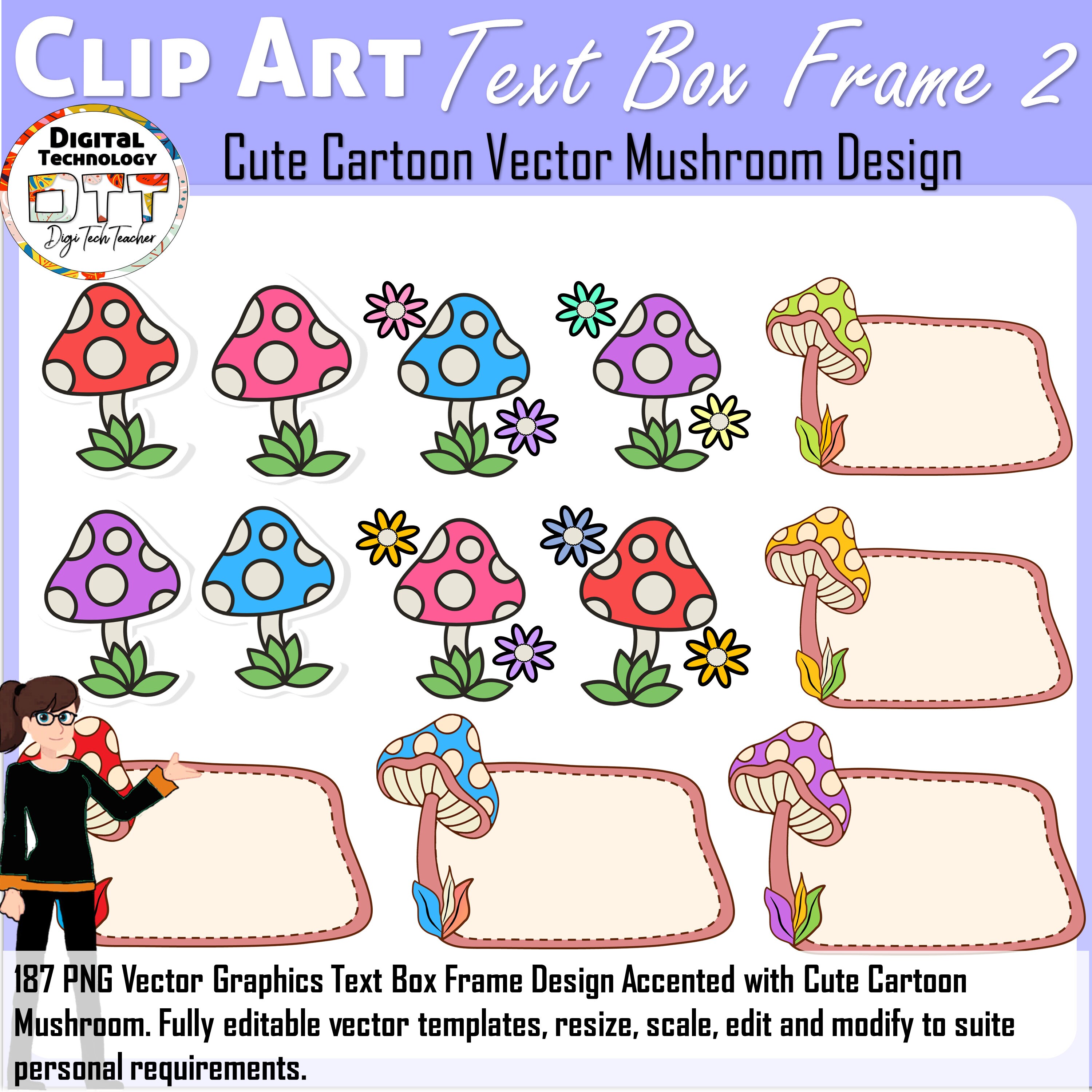 Notepad Text Box Frames , Cartoon Mushroom Memo, Cute Mushroom Labels ...