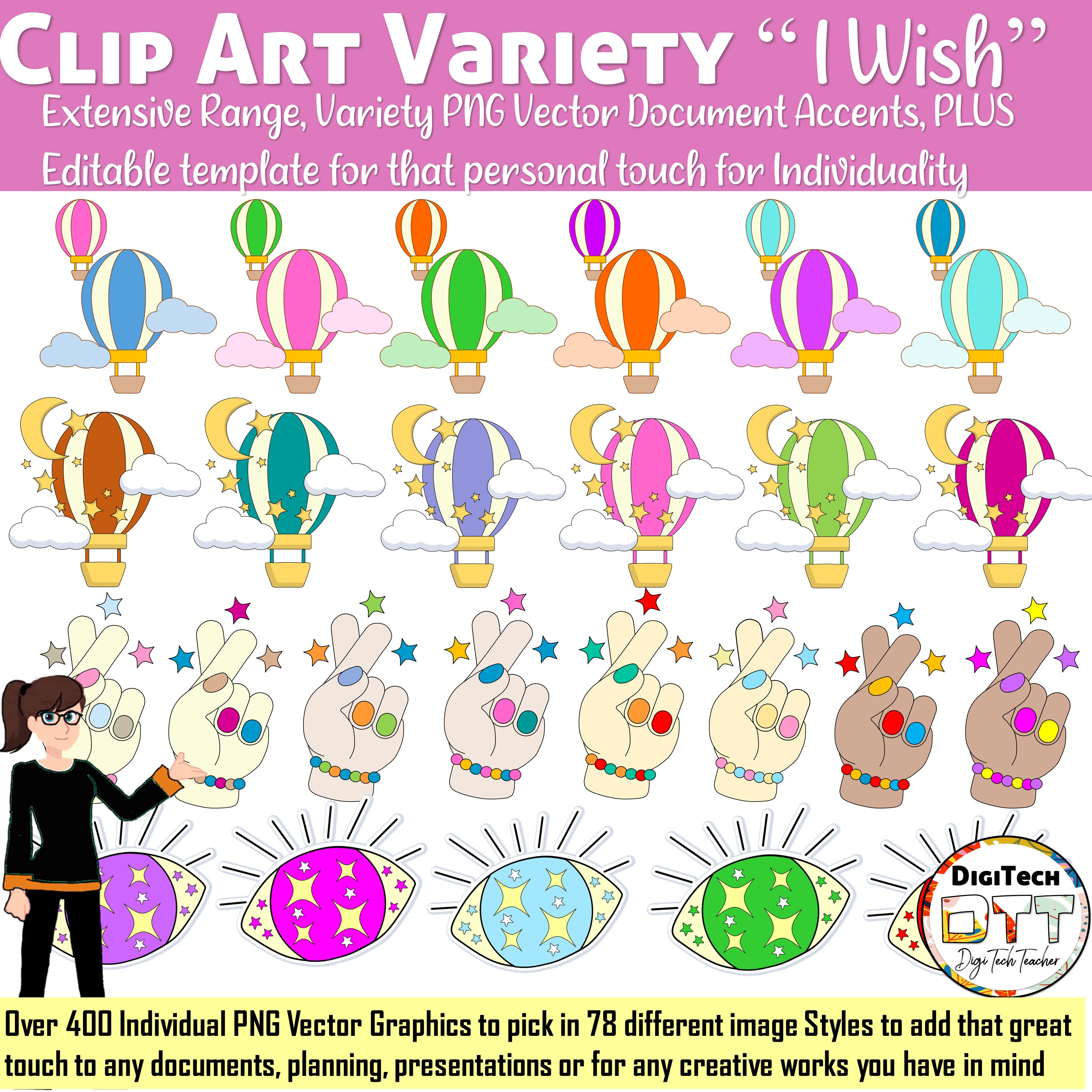Variety Clipart Mix, Stars, Clouds, Hearts, Wishing Clipart, Dreaming ...