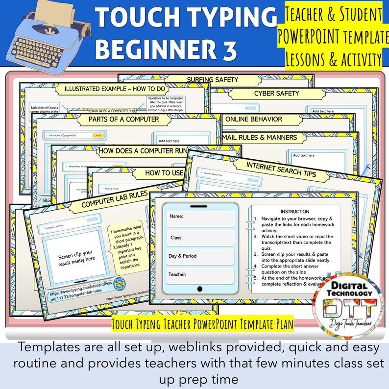 Touch Typing Beginner 3, Powerpoint Editable Template, Typing Lesson ...
