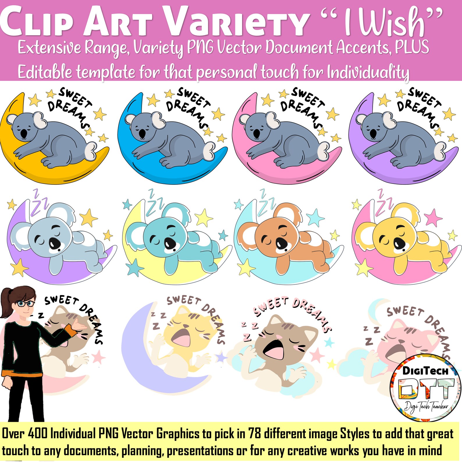Variety Clipart Mix, Stars, Clouds, Hearts, Wishing Clipart, Dreaming ...