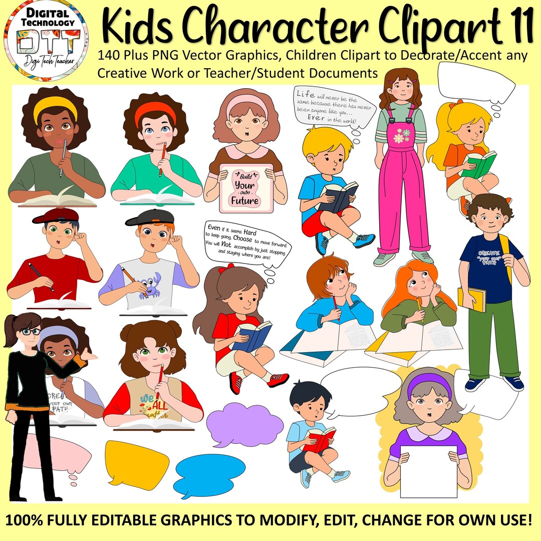 Kids Vector Clipart: School Children PNG Graphics (editable) - Etsy