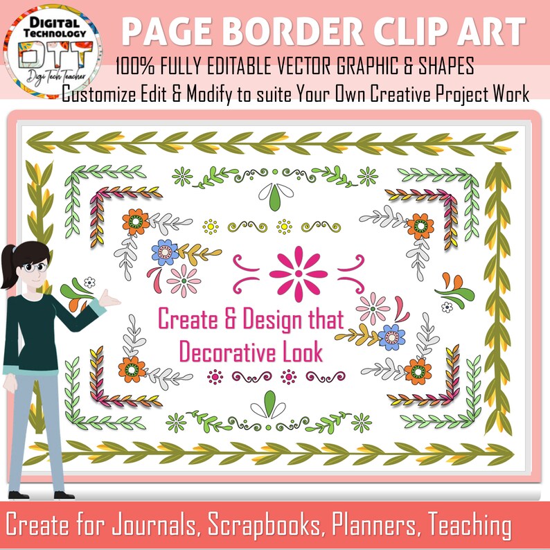 Page Border Clipart 2, Border Clipart, Editable Borders, Decorative ...