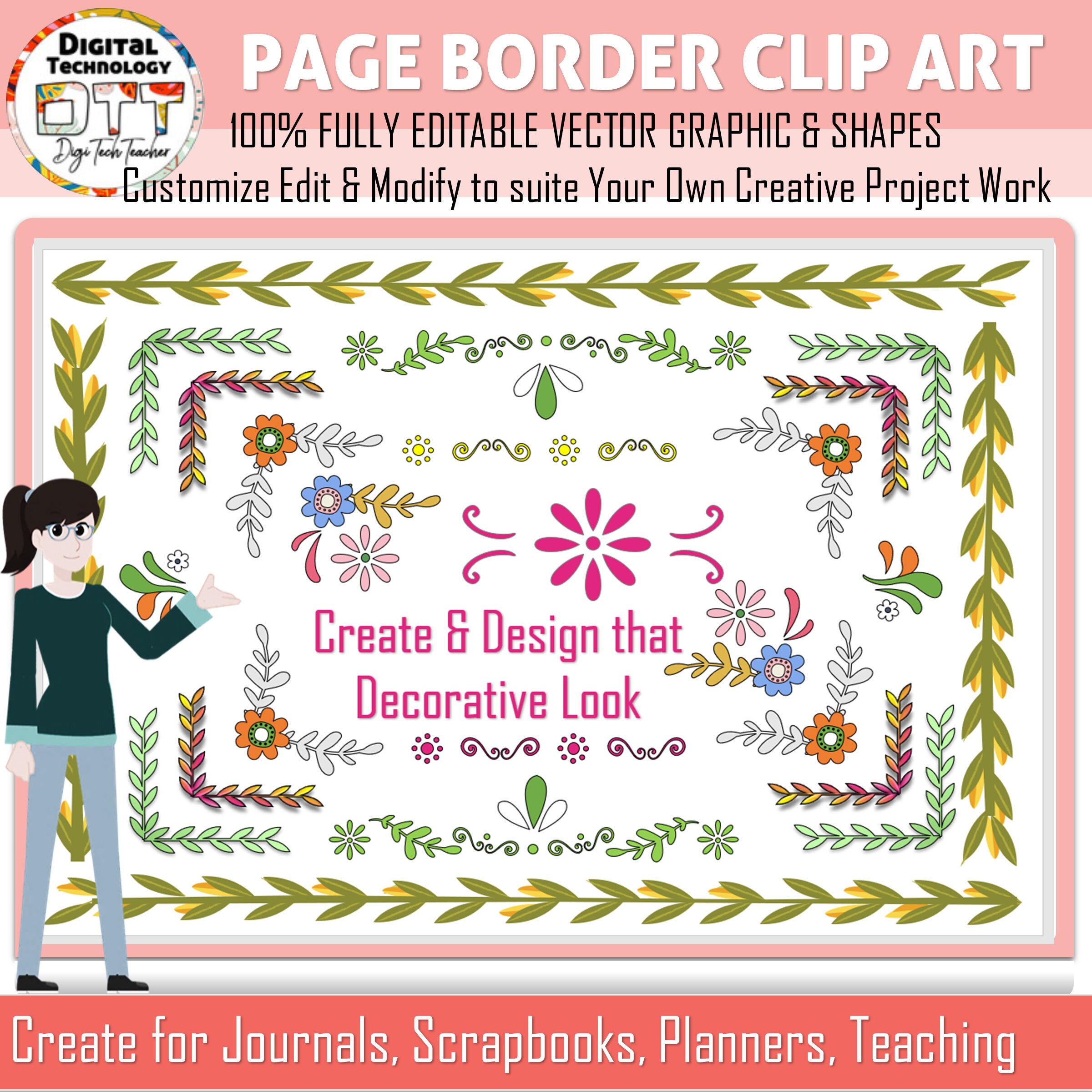 Page Border Clipart 2, Border Clipart, Editable Borders, Decorative ...