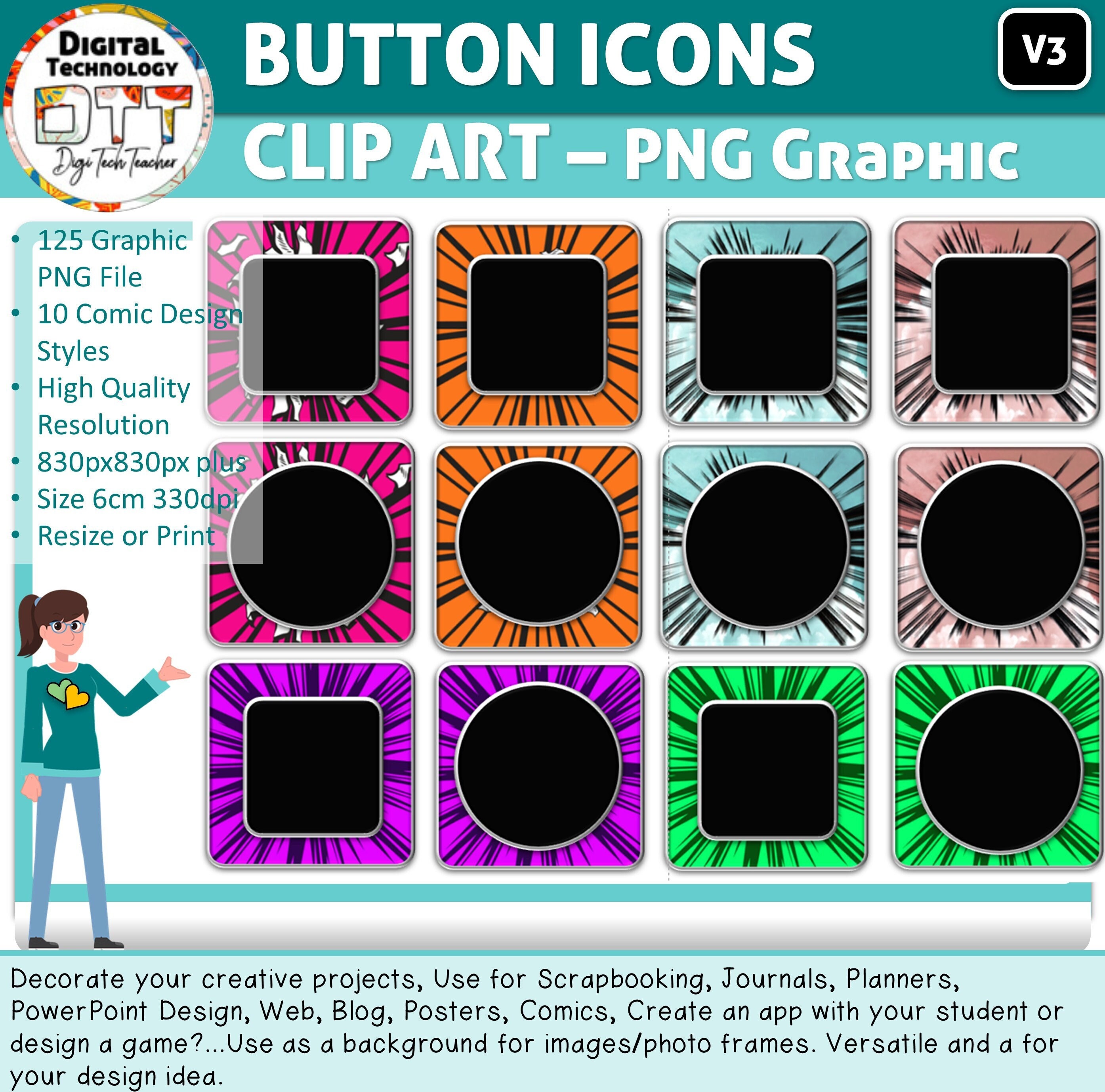 Button Icon Clipart 3, Web Button, Icon Clipart, Digital Planner ...